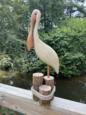 Vintage 32” Pelican Wood Carving - Charles Fish Chincoteague, VA Decoy ...