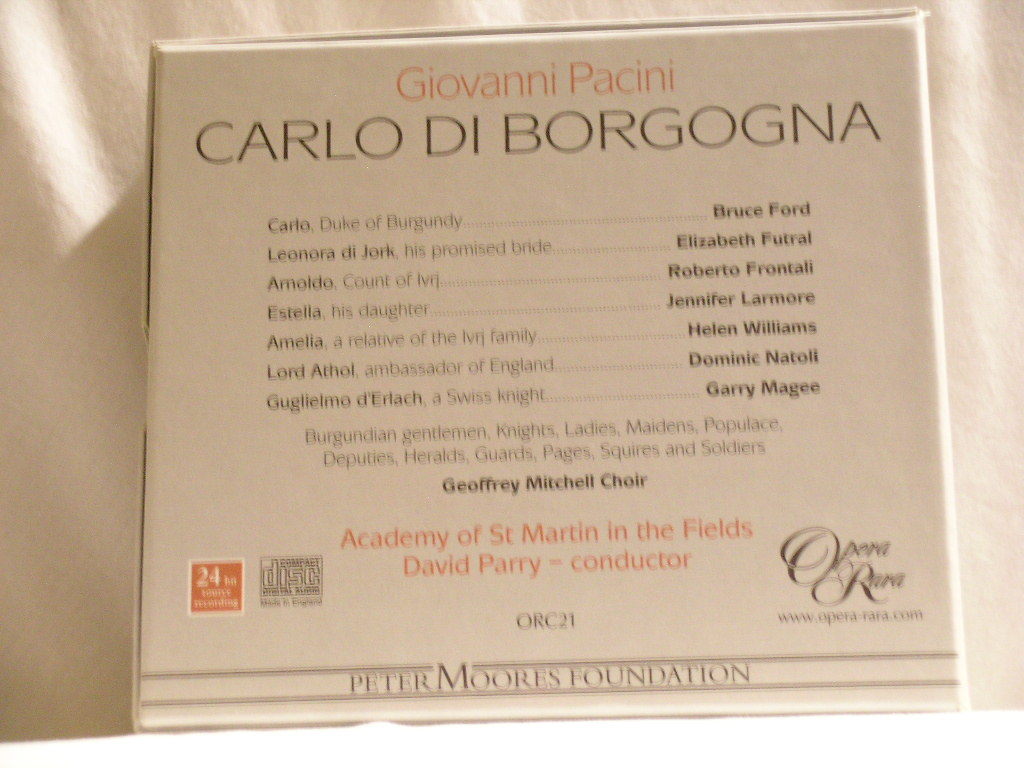 PACINI Carlo Di Borgogna Jennifer Larmore Bruce Ford David Parry 3 CD ...