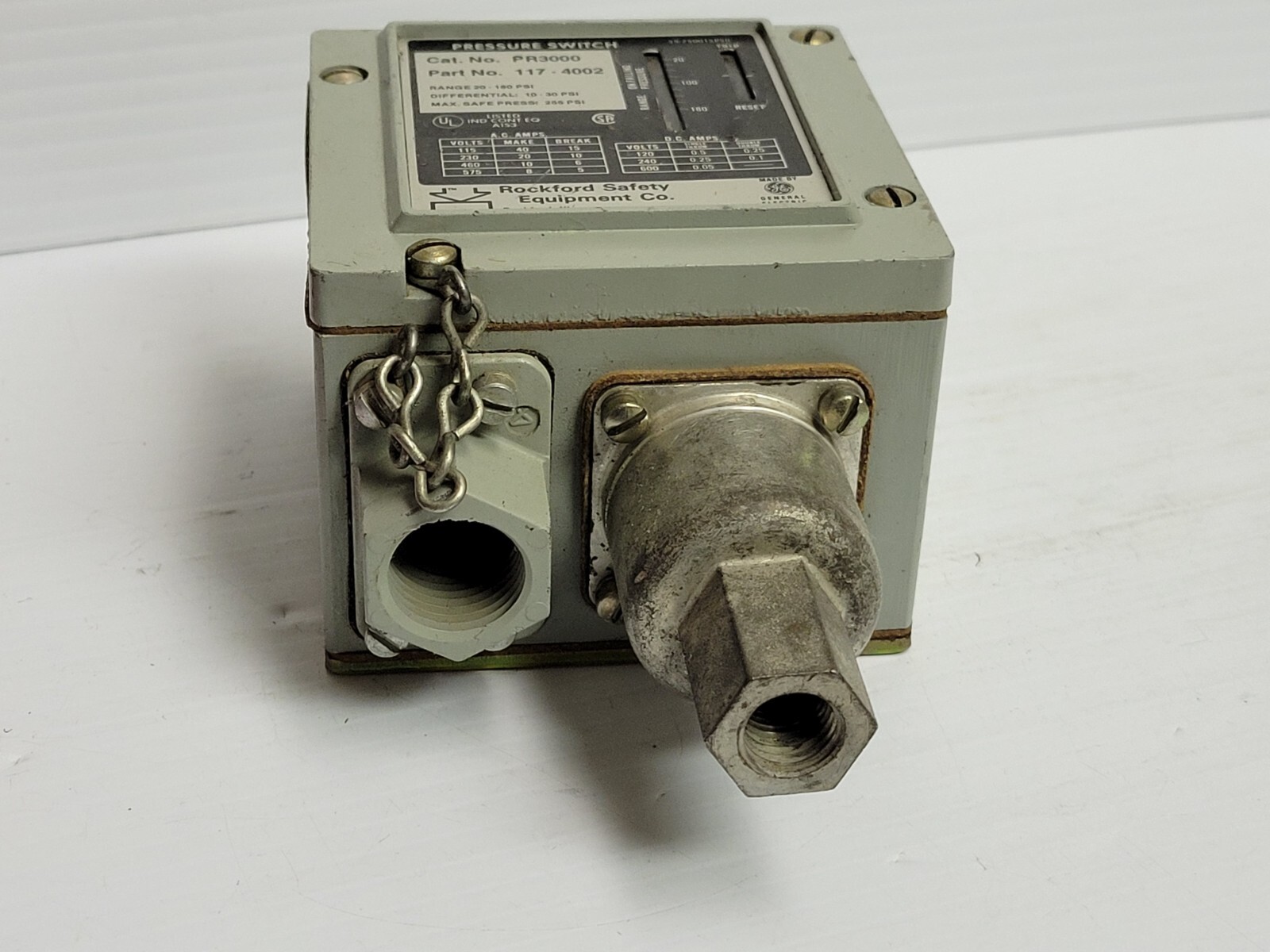 ROCKFORD SAFETY PRESSURE SWITCH PR3000 117-4002 20-180PSI - USED | eBay