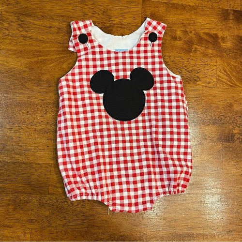 Smocking Bug Mickey red gingham plaid bubble size 9 months | eBay