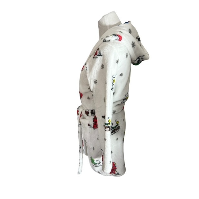 Peanuts Bath Robe Snoopy Christmas Hooded Plush Woodstock Santa White ...
