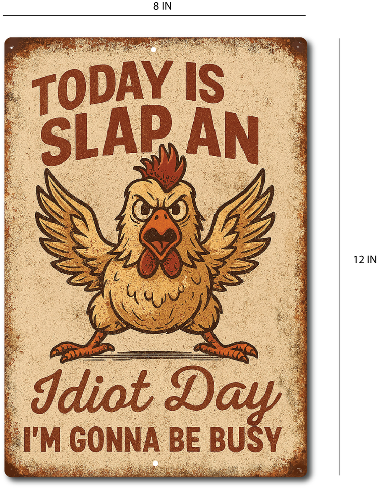 Funny Slap An Idiot Day Chicken 8x12 Aluminum Tin Sign Rustic Humor ...