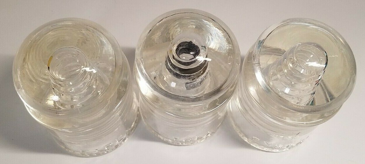 Vintage Corning Pyrex Glass Insulator CD 128 Lot of 3 Clear 4" tall 2 3 ...