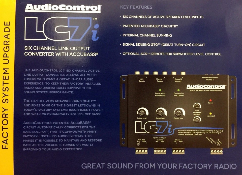 AUDIO CONTROL LC7i / 6 CHANNEL LINE OUT CONVERTER w/ AccuBASS - BLACK ...