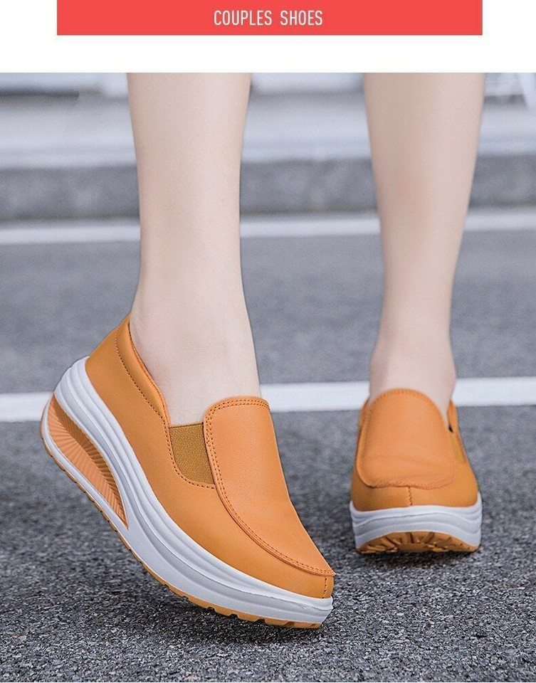 Women's Genuine Leather Soft Outsole Work Shoes Plus Size Wedges Single ...
