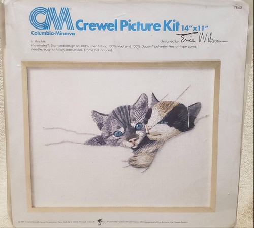 Columbia Minerva Erica Wilson Crewel Stitchery Kit Playmates 2 Kittens ...