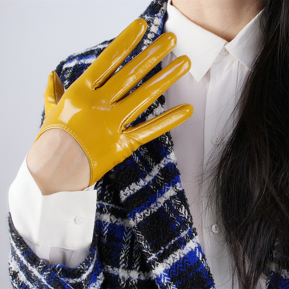 LATEX LONG GLOVES Shine Leather Faux Patent PU 20" 50cm Opera Ginger ...