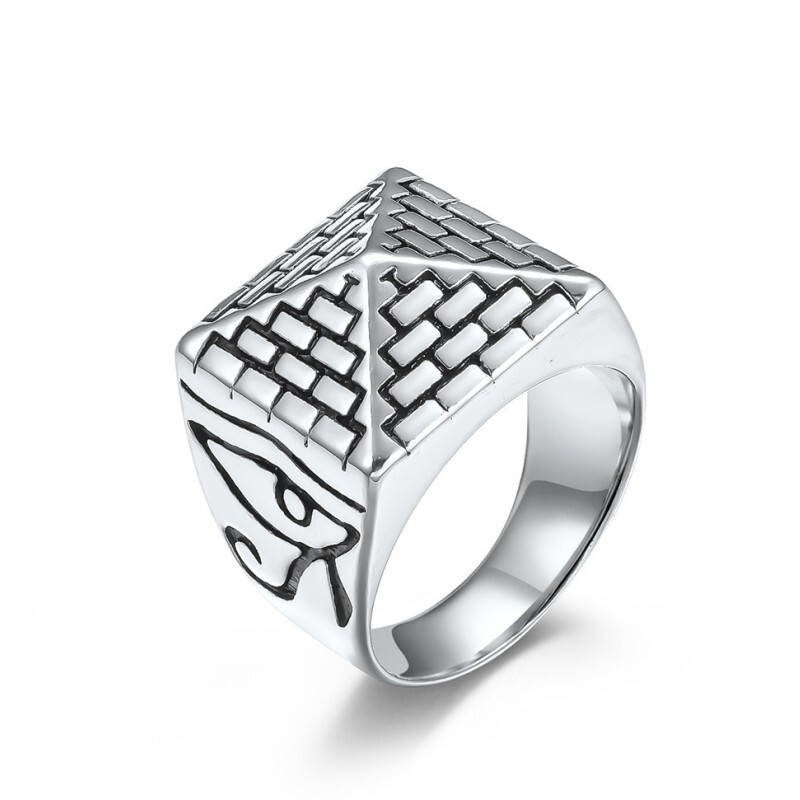 Men's Stainless Steel Ancient Egyptian Pyramid Ring Pharaoh's Eye of ...
