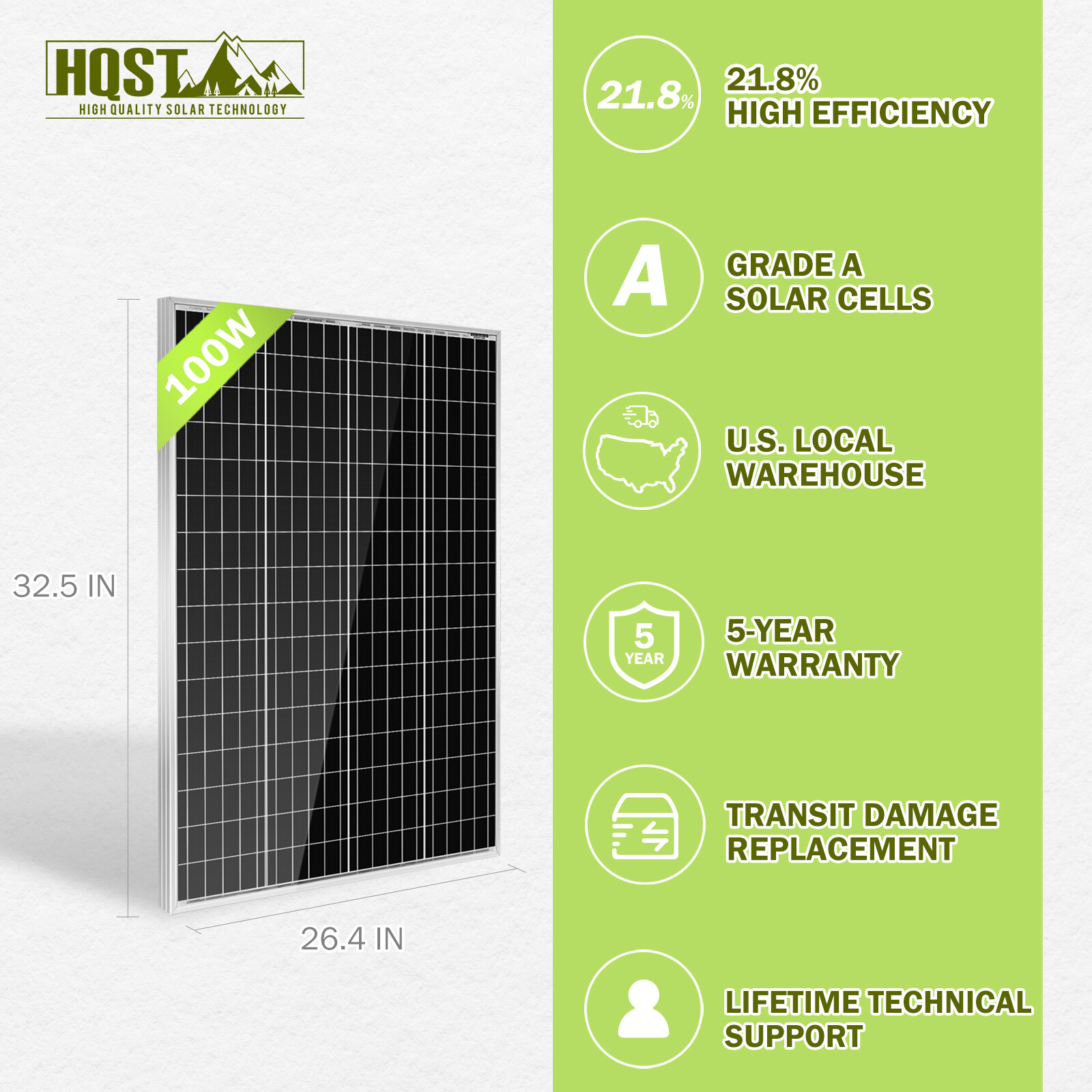 HQST 100W Watt Solar Panel 12V Monocrystalline 400W 300W 200W RV Home ...