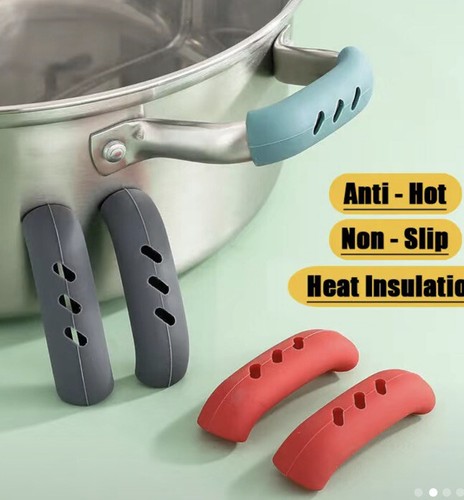 Silicone Pot Handle Covers Anti-Scald 2 Pack Nonslip Gray Kitchen ...