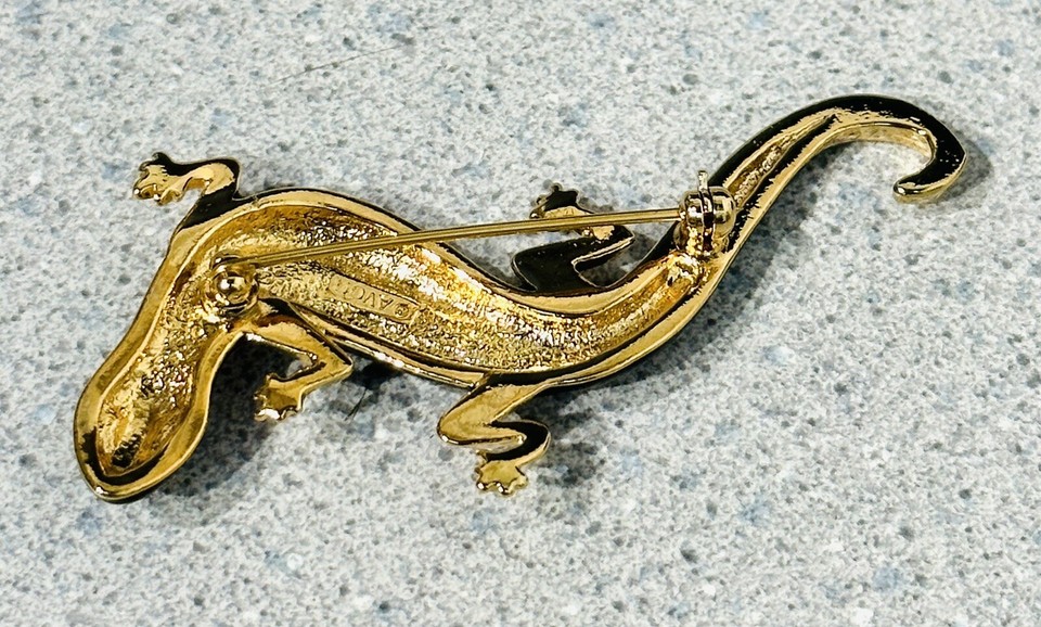 Vintage Avon Lizard Pin Salamander Black Enamel Green Rhinestone Eyes ...