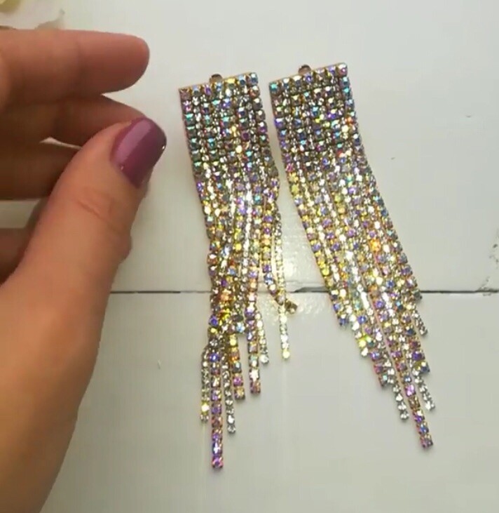 Handmade Gold Rhinestone Waterfall Earrings, Crystal Bridal Gold AB ...