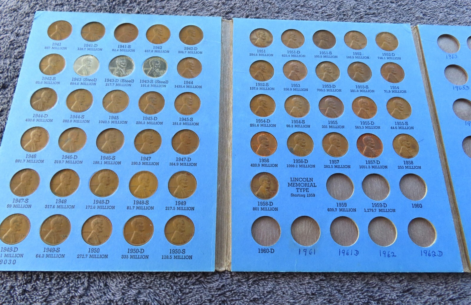 Complete Lincoln Wheat Cent Collection In Folder 1941 - 1958 P D S - 51 ...