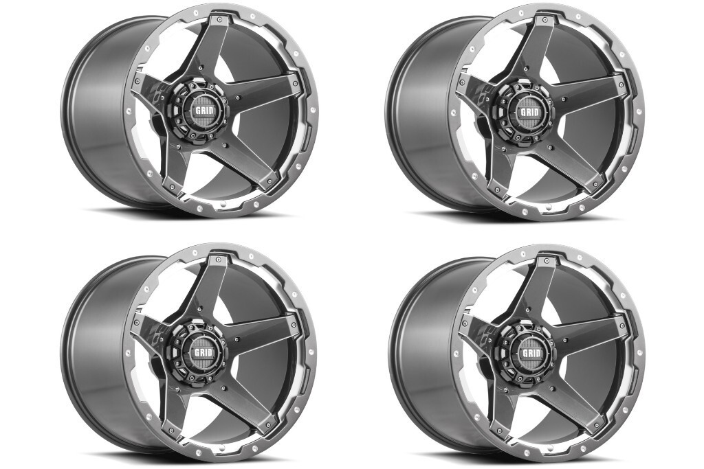 Set 4 17" Grid Offroad GD04 17x9 5x5 5x5.5 -12mm Gloss Graphite Milled ...
