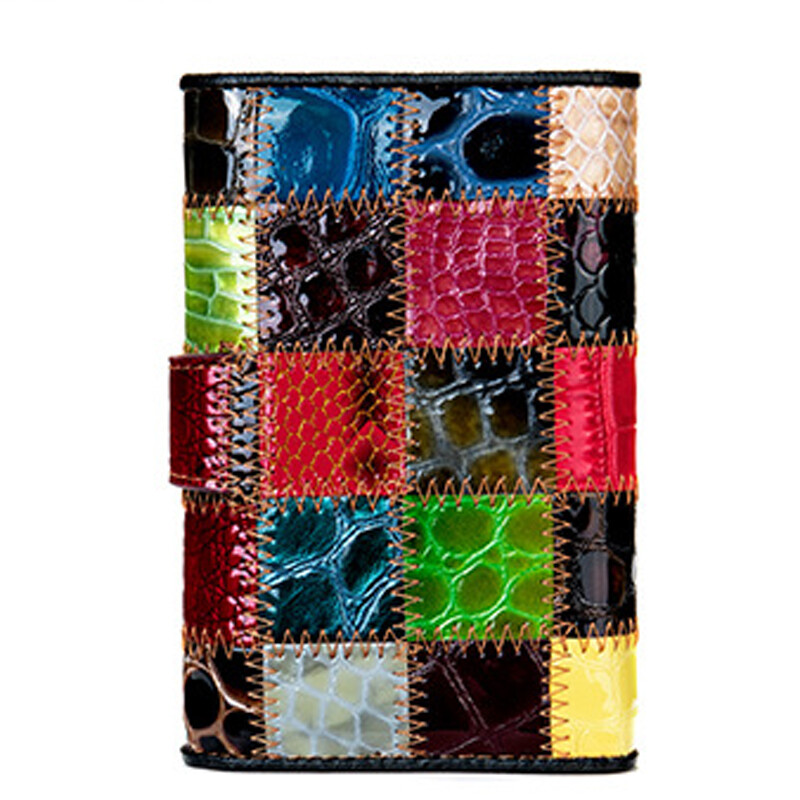 Lady's Genuine Leather Clutch Wallet Colorful Blocks Patchwork Purse ...