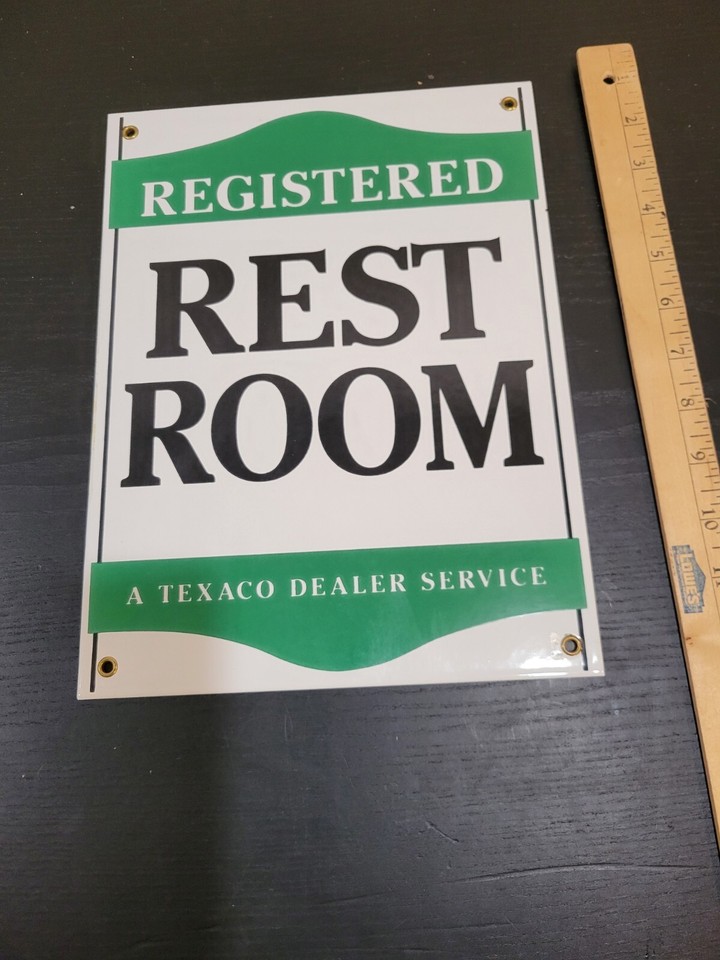 Texaco Registered Restroom sign - Heavy Steel & Porcelain - 12x9 | eBay