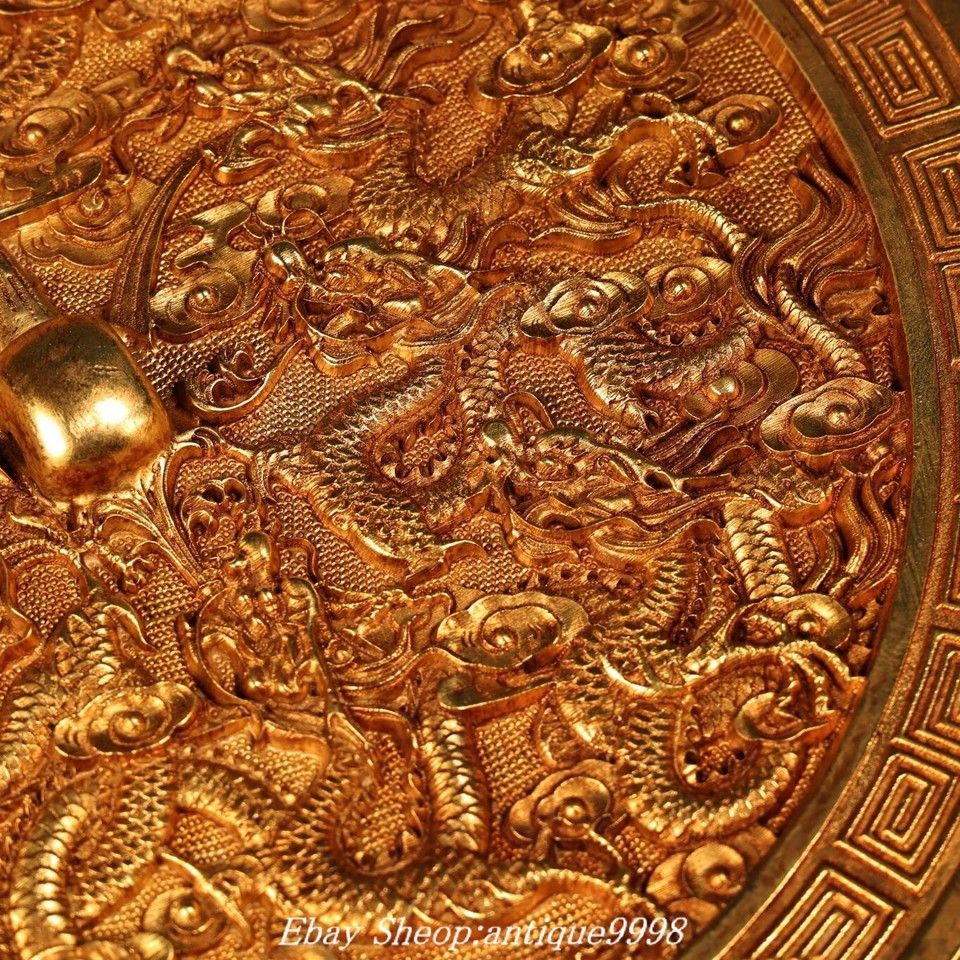 Old Chinese Purple Bronze Gold Fengshui 12 Zodiac Dragon Loong Copper ...