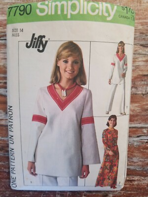 Simplicity Pattern 7790 Vintage 70' Misses Pullover Caftan Tunic Pants ...