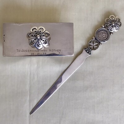 C1933 Solid Silver Maltese Cross & 1779 2 Tari Coin Letter Opener & Ink ...