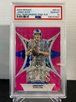 2024 Panini Mosaic Jared Goff Pink Fluorescent Prizm Holo 06/10 PSA 10 ...