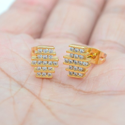 18K Yellow Gold Filled Clear Topaz Simple Five Layer Gorgeous Stud ...