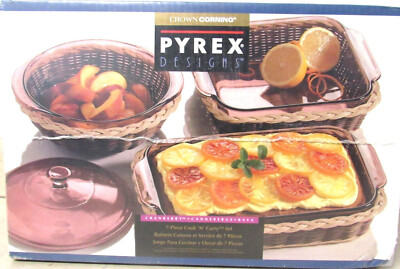 Pyrex Crown Corning Cranberry 7 Piece Bakeware Set Sealed in Box ...