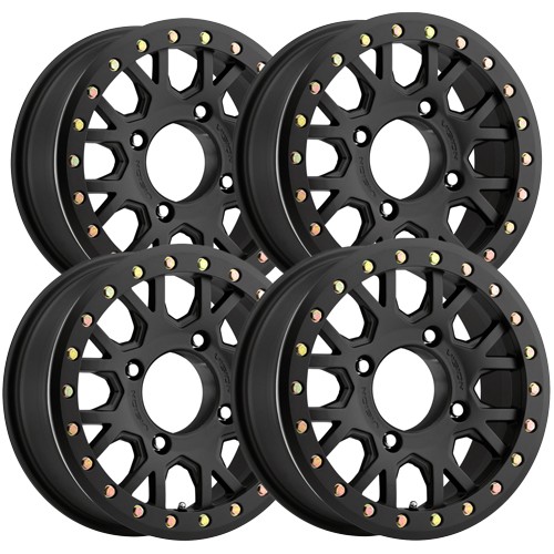 (Set of 4) Vision UTV GV8 Invader Beadlock 15x6 4x110 Satin Black ...