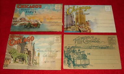 4 Vintage Souvenir Postal Folders Chicago Ill. +10 Old Postcards ...