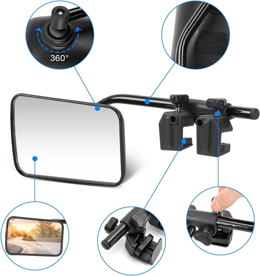 Universal Trailer Mirrors Clip on Bracket Towing Mirrors 360° For RV ...
