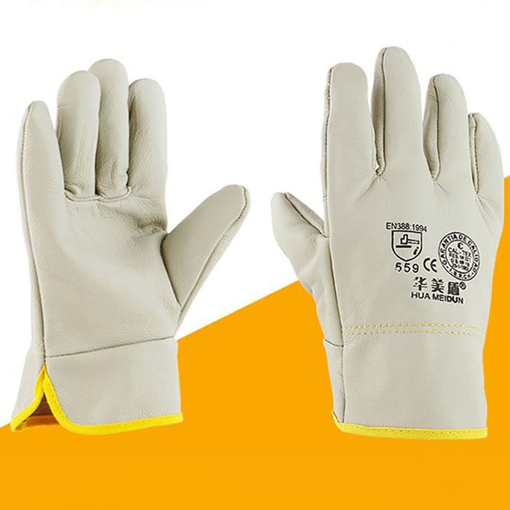 White Work Safe Glove Leather Protective Mittens Tool Welding Gloves ...