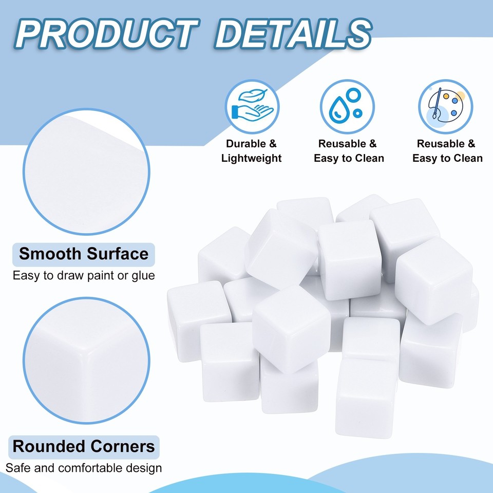 18mm Acrylic Dice Blank 20 Pcs Square Corner Dice for Board Games White ...
