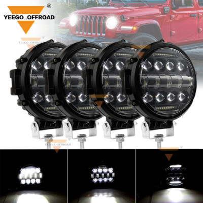 7'' Black LED Work Light Bar Round Driving Hi Beam Fog Headlight Truck ...