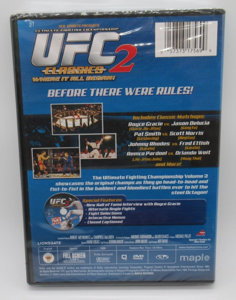 UFC CLASSICS VOLUME 2 - UNCUT DVD, ULTIMATE FIGHTING ROYCE GRACIE ...