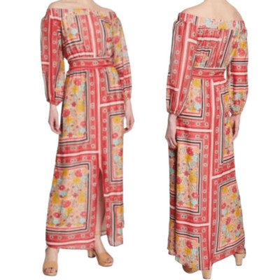Anthropologie Laia Dea Long Sleeve Printed Off-Shoulder Maxi Dress Size ...