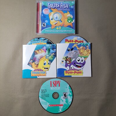 4 CD-ROM Software Freddi Fish Haunted School House, Kelp Seeds, Putt ...