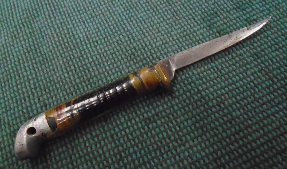 VINTAGE WESTERN L28 BIRD & TROUT HUNTING KNIFE LEATHER HANDLE BOULDER ...