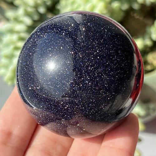 45mm+ Blue Gold Sand hand carved gem ball quartz crystal sphere reiki ...