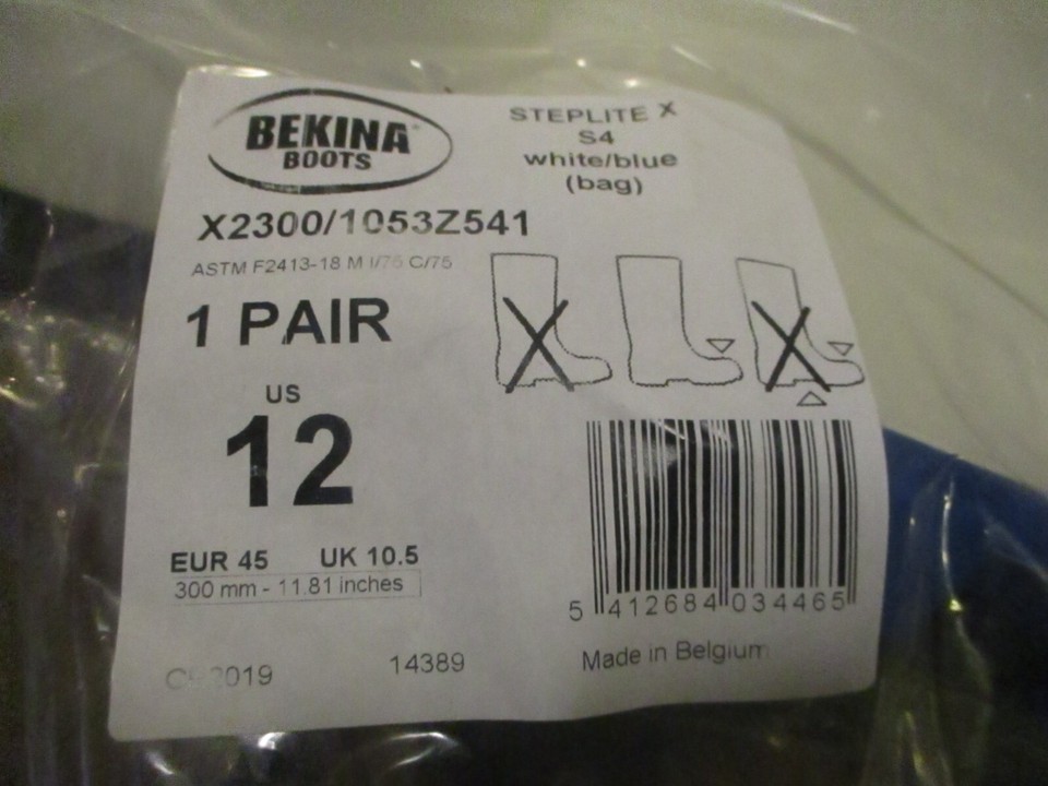 SIZE 12 Bekina Boots Steplite X S4 Rubber Neotane Boot White Blue NEW ...
