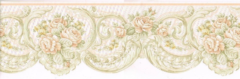 Cream Ivory Peach Rose Floral Flower Scroll Sculptured Silk Wallpaper ...
