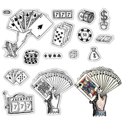 Clear Stamps PLAYING CARDS Casino Poker King Queen Rubber Stamping Card ...