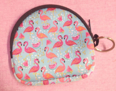 Coin Purse Change Pouch Flamingo Watermelon Blue Zipper Key Chain ...