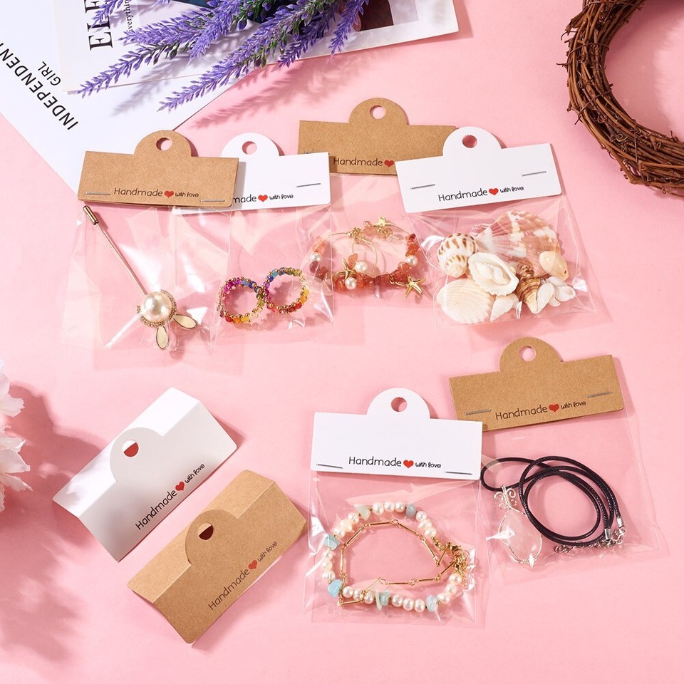 100 Sets Printed Word Rectangle Paper Foldable Header Cards with Hole ...