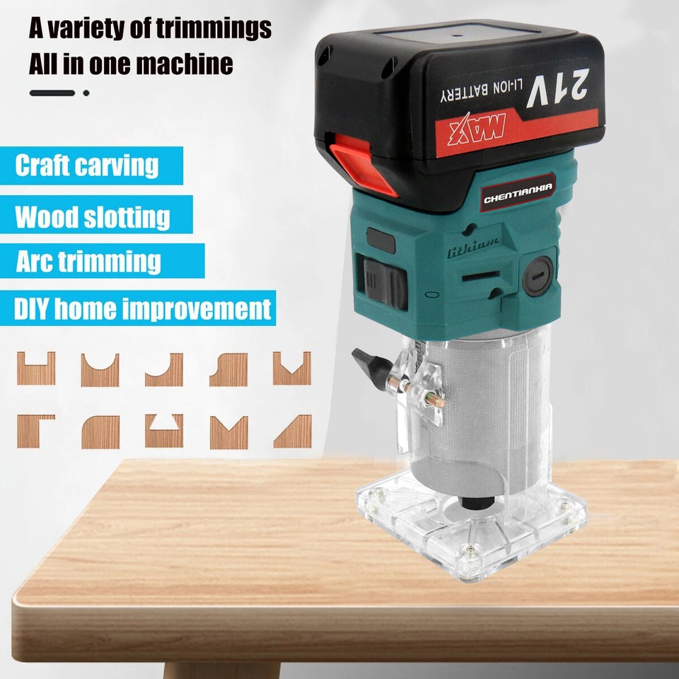 21V Cordless Wood Trimmer 1/4" Hand Palm Router Laminate Trimmer With 2 ...