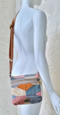Fossil Multicolor Patchwork Suede Crossbody Bag Swingpack Purse Handbag ...