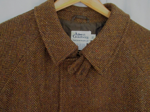 Faconnable Mens Overcoat XL Brown Herringbone Pattern 100% Wool Made in ...