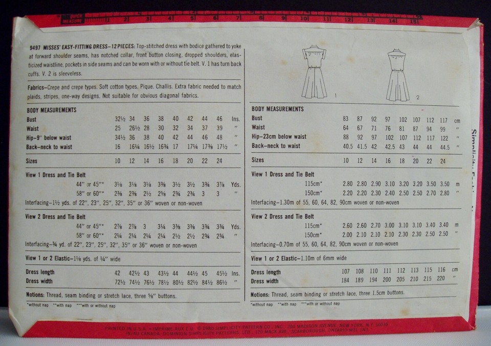 Vintage 1980's Simplicity Elastic Waist Dress & Tie Belt Sewing Pattern ...