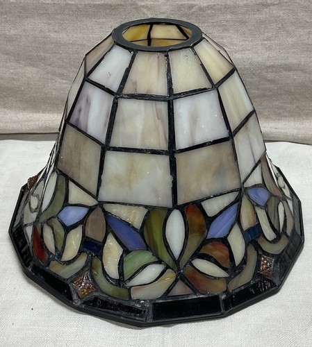 Vintage Tiffany Style Stained Glass Lamp Bell Turtleback Shade 8 1/2” X ...