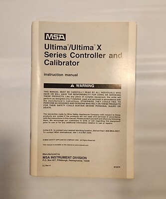 MSA Ultima/Ultima X Series Controller and Calibrator Instruction Manual ...