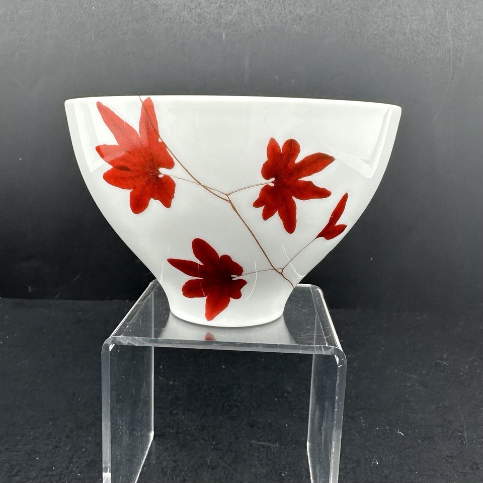 Mikasa PURE RED 4-3/8" Rice Bowls (2) Red Japanese Maple Leaves MINT ...
