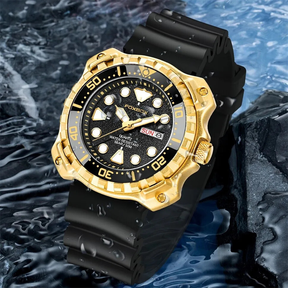 LIGE FOXBOX Men Watch Gold Wristwatch Luminous Dial Sport Watches for ...